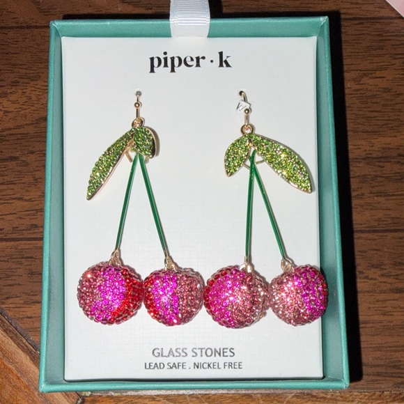 Piper K | Accessories | Piper K Cherry Earrings With Pink And Green ...